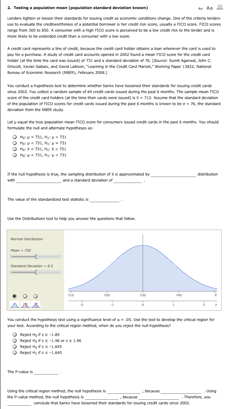 Solved Testing A Population Mean Population Standard
