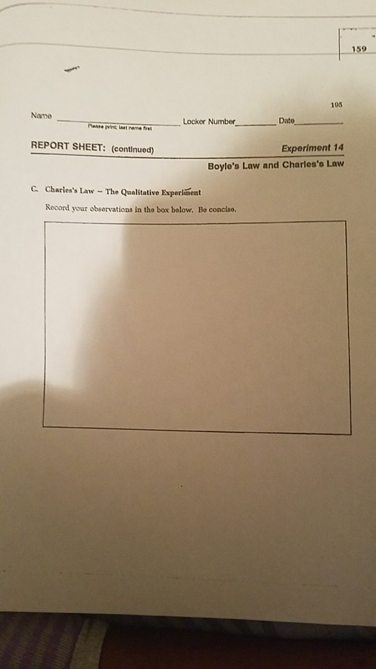 Solved 193 Name Locker Number Data REPORT SHEET: Experiment | Chegg.com
