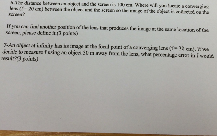 The distance between an object and the screen is 100 | Chegg.com