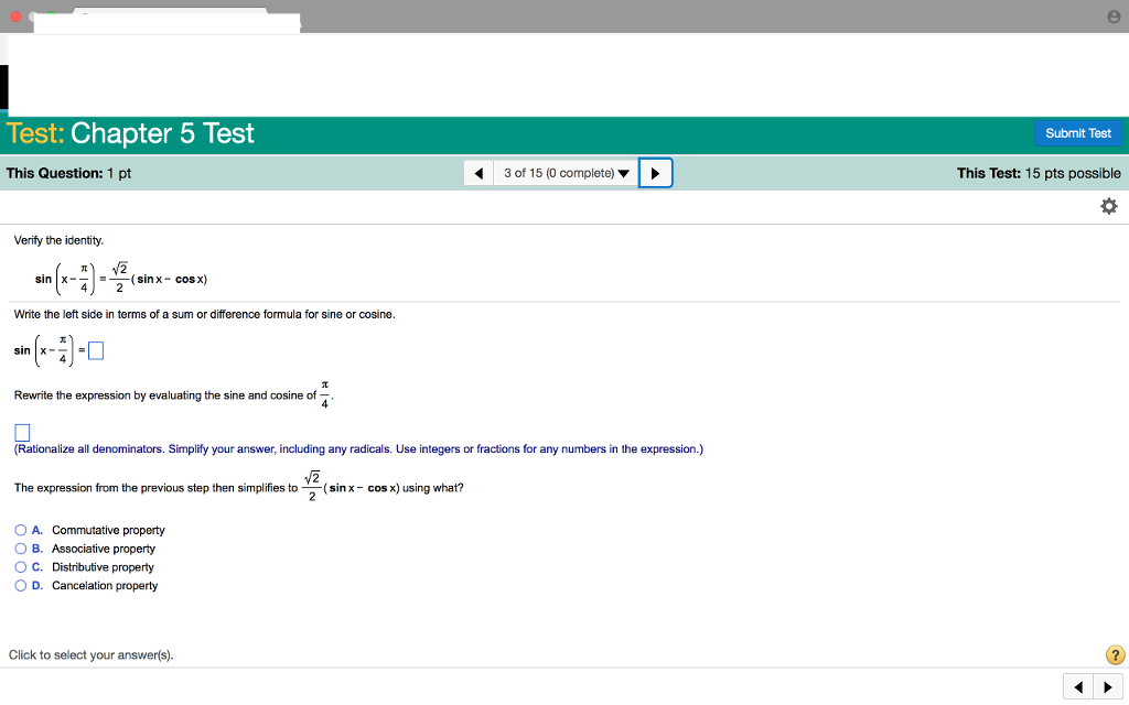 Solved Verify the identity. sin (x - pi /4) = Squareroot /2 | Chegg.com