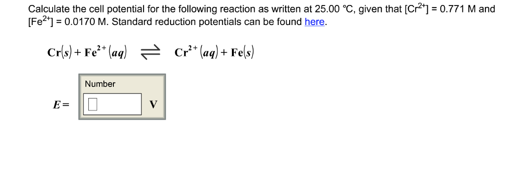 Solved Calculate the cell potential for the following | Chegg.com