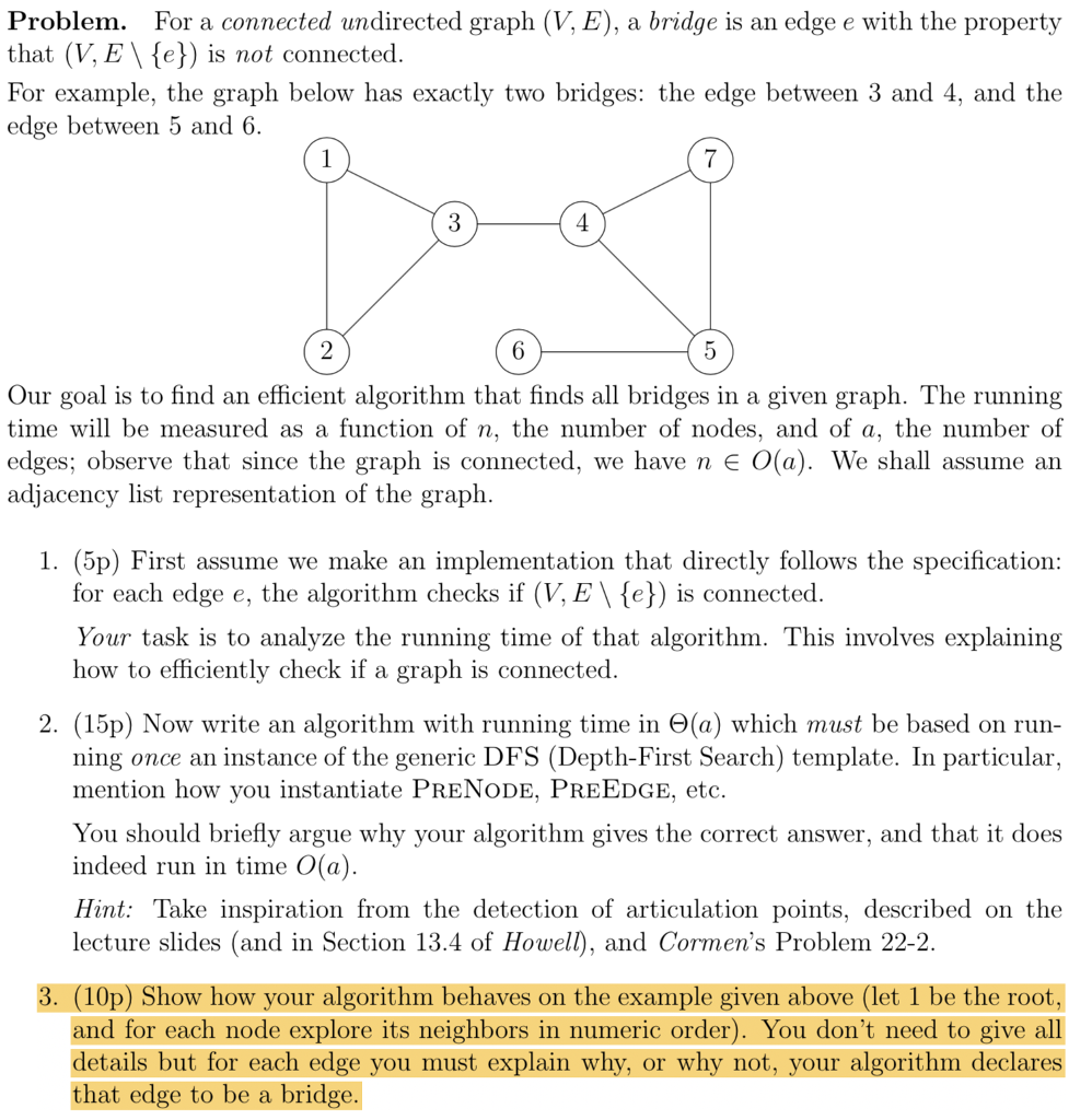 Solved Problem. For a connected undirected graph (V, E), a | Chegg.com