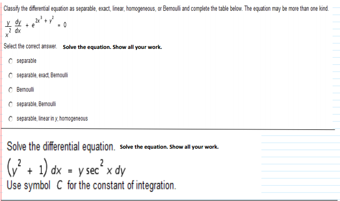 Solved Classify the differential equation as separable, | Chegg.com