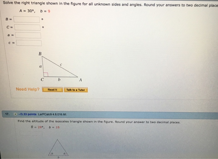 Solved Solve the right triangle shown in the figure for all | Chegg.com