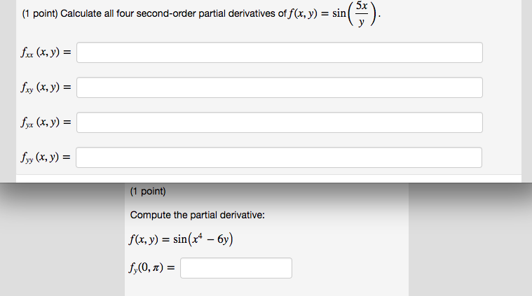 Solved 5x (1 point) Calculate all four second-order partial | Chegg.com