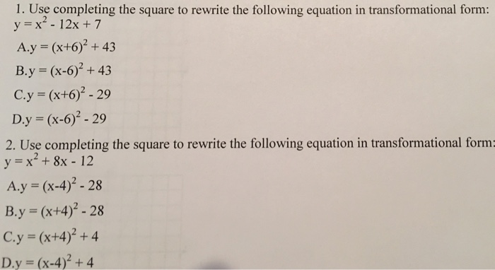 Solved Use completing the square to rewrite the following | Chegg.com