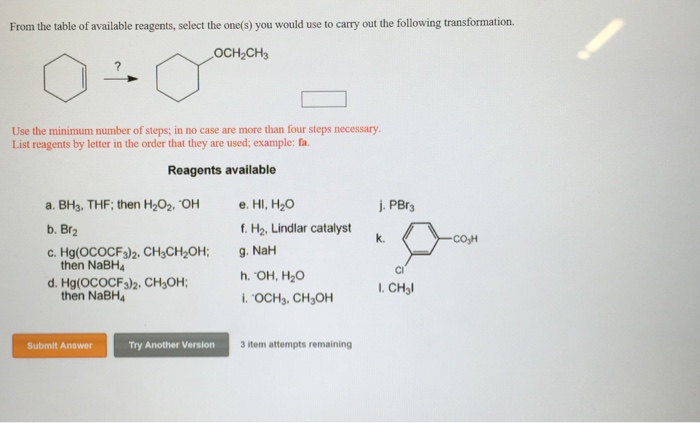 Solved From the table of available reagents, select the | Chegg.com