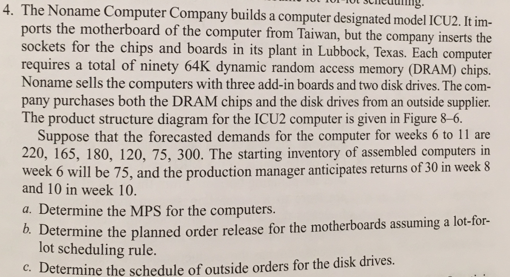 Solved The No name Computer Company builds a computer | Chegg.com