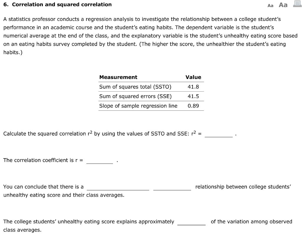 Solved 6. Correlation and squared correlation A statistics | Chegg.com