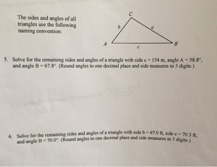 Solved The sides and angles of all triangles use the | Chegg.com