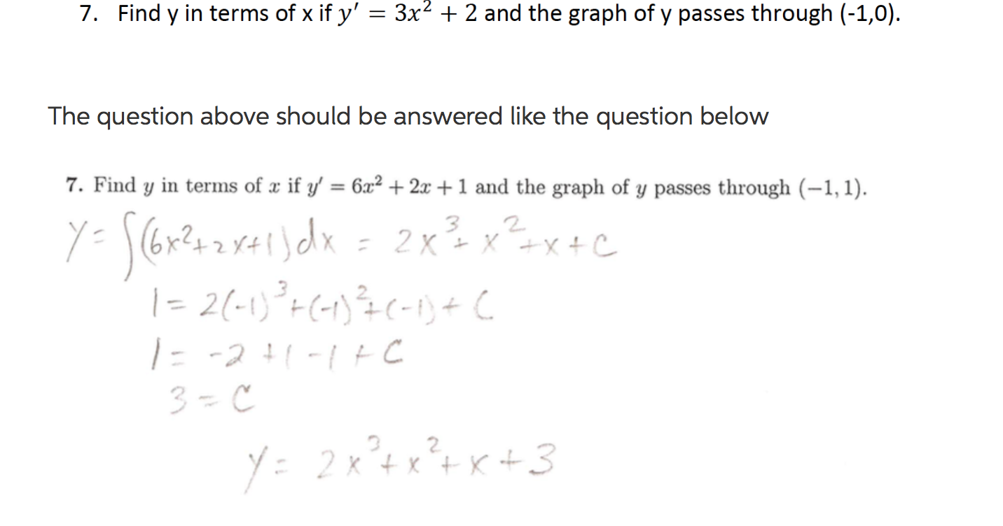 Solved Find y in terms of x if y' = 3x^2 + 2 and the graph | Chegg.com