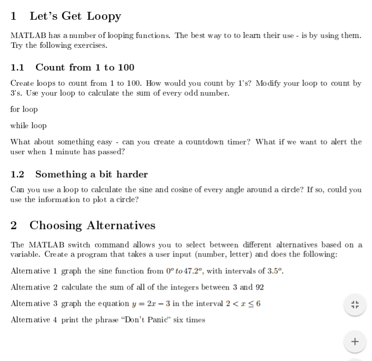 Solved 1 Let's Get Loopy MATLAB has a number of looping | Chegg.com
