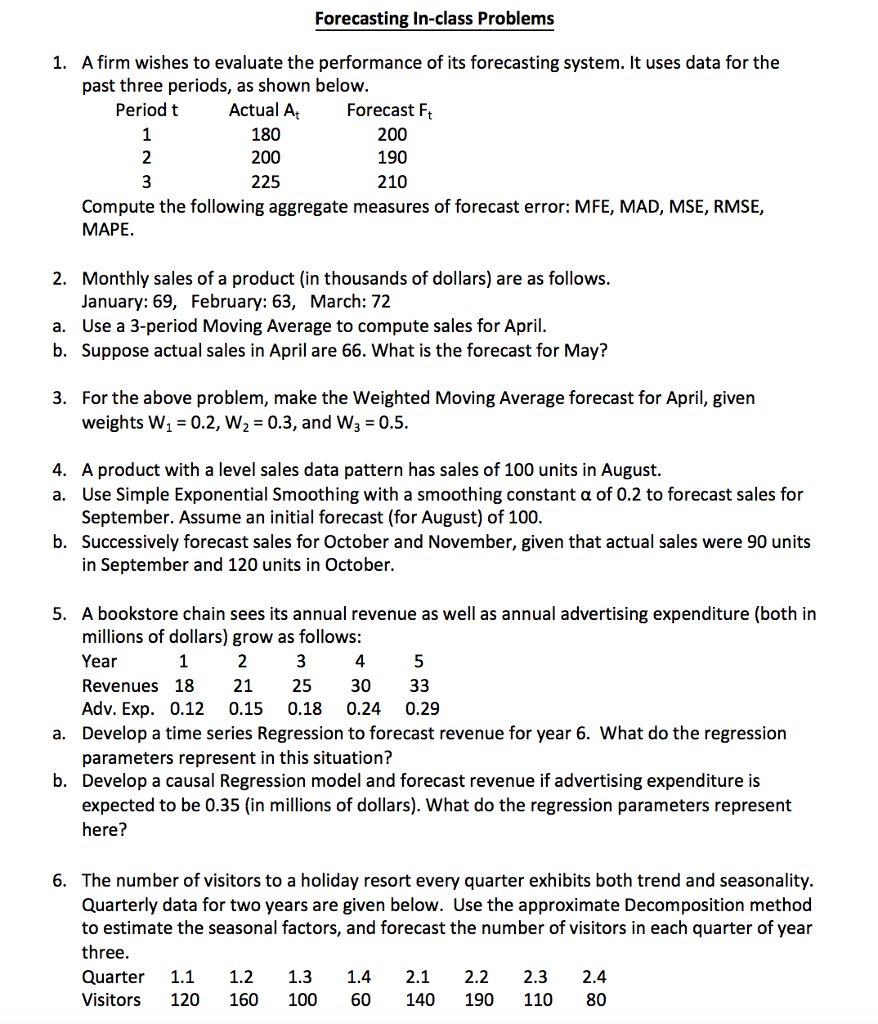 Solved Forecasting In-class Problems A firm wishes to | Chegg.com