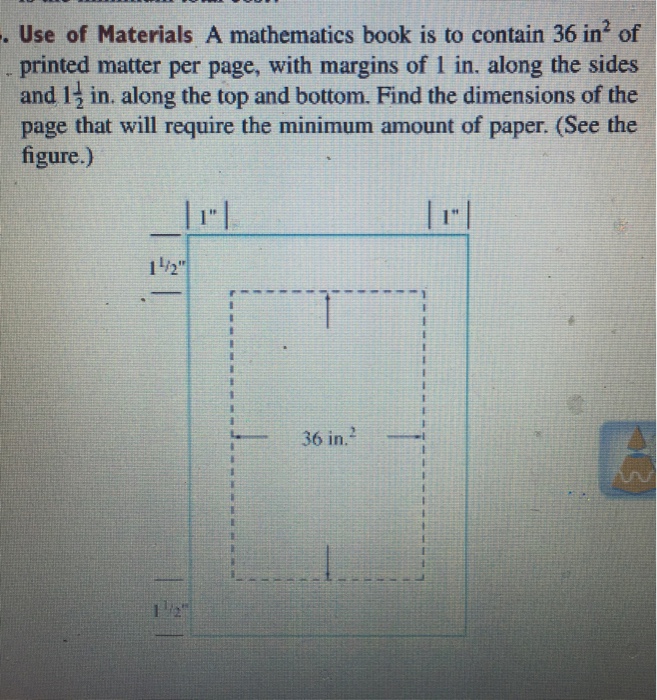 Solved A mathematics book is to contain 36 in^2 of printed | Chegg.com