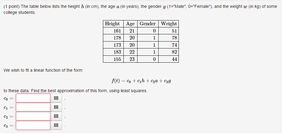 Solved The table below lists the height h (in cm), the age a | Chegg.com