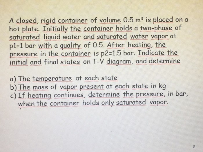 Solved A closed, rigid container of volume 0.5 m^3 is placed | Chegg.com