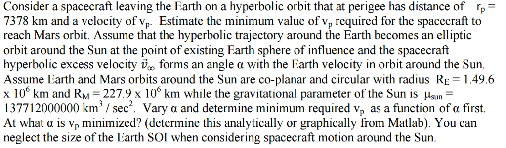 Spacecraft Hyperbolic Orbit From Earth To Mars Orbit