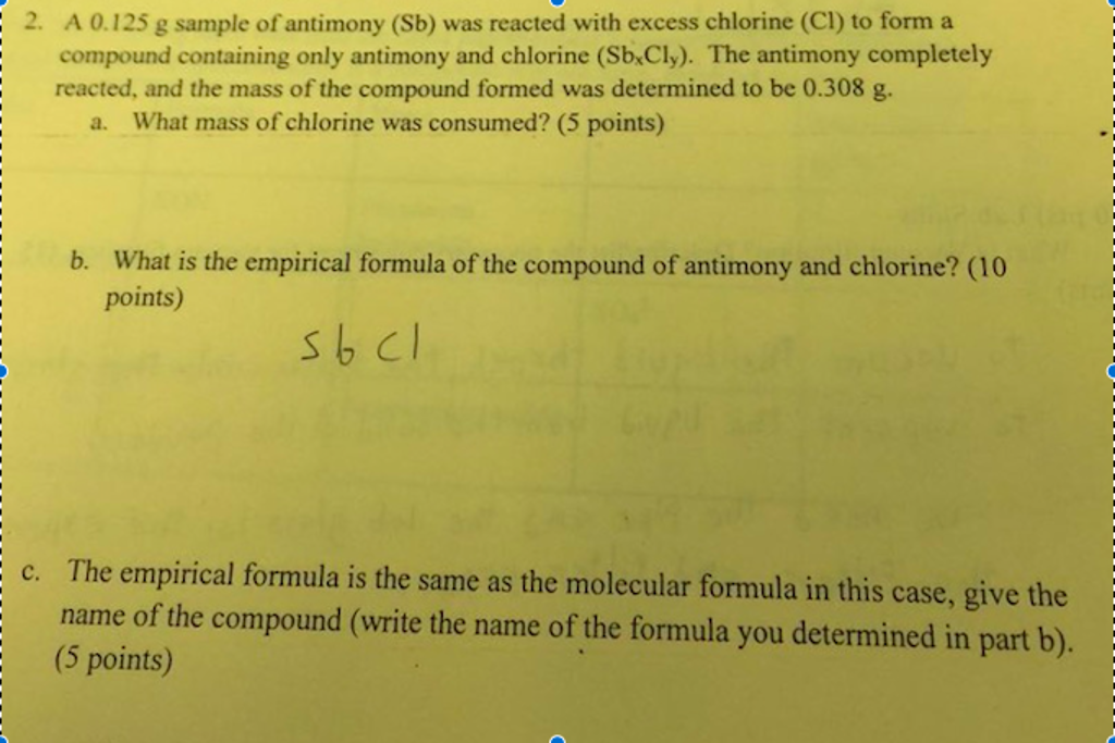Solved A 0.125 g sample of antimony (Sb) was reacted with | Chegg.com