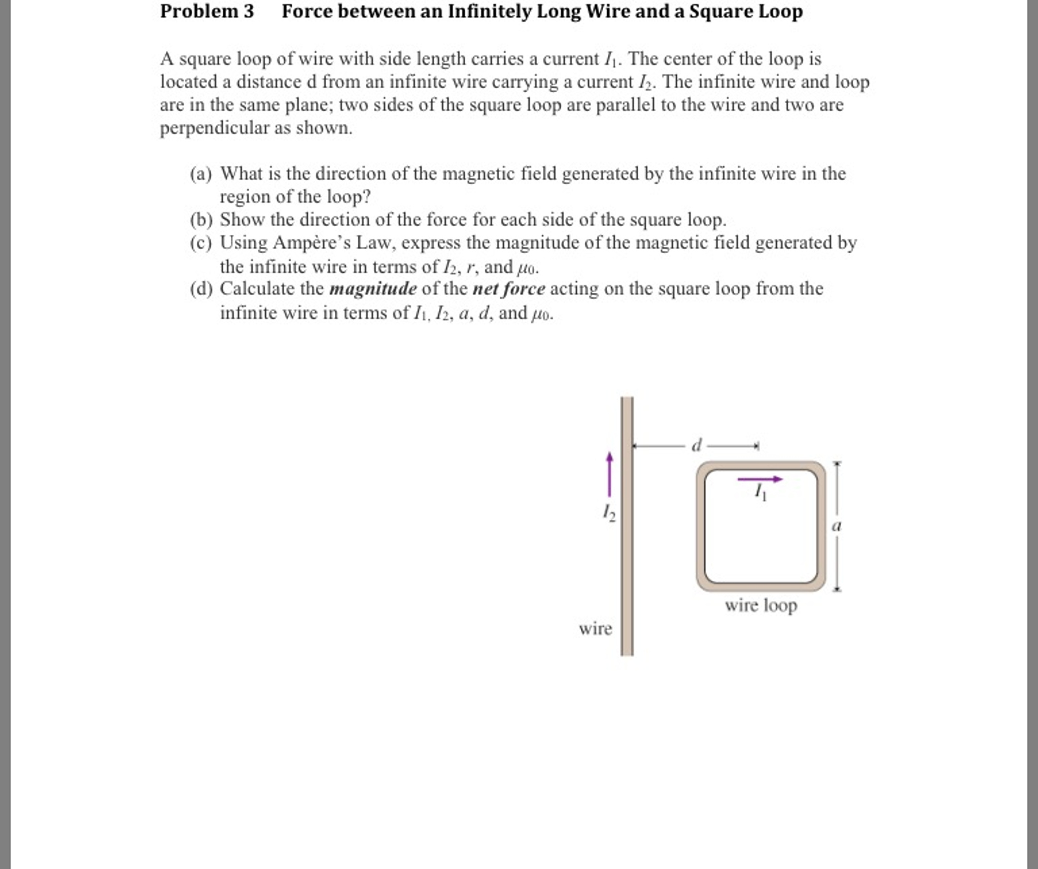 Solved A square loop of wire with side length carries a | Chegg.com