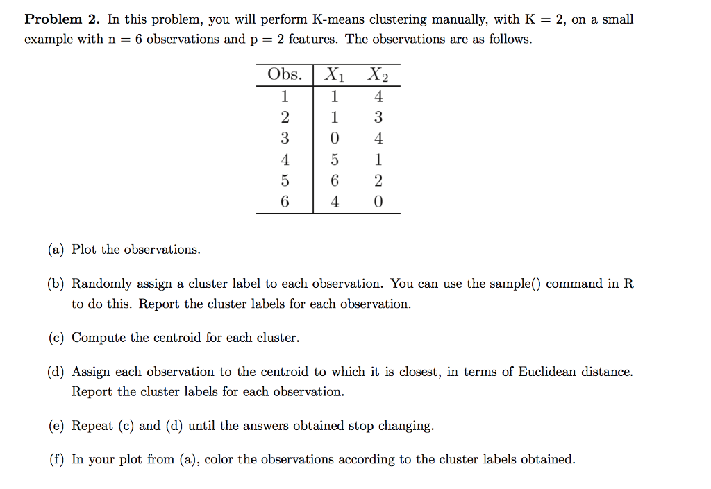 Problem 2 In This Problem You Will Perform K Means