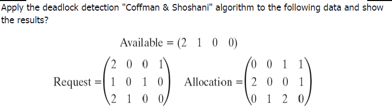 Solved Apply the deadlock detection "Coffman & Shoshani" | Chegg.com