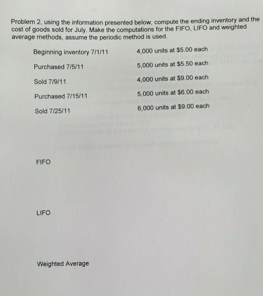 Solved Problem 2, using the information presented below, | Chegg.com