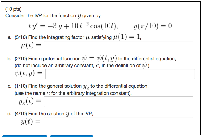 Solved (10 pts) Consider the IVP for the function y given by | Chegg.com