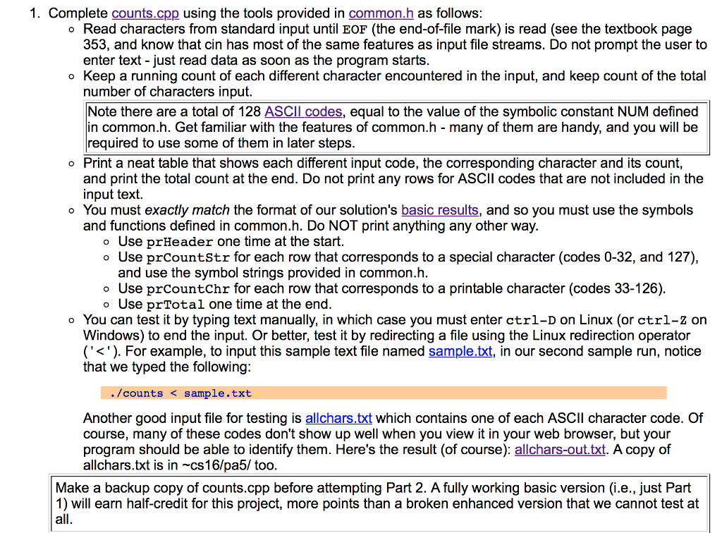 1. Complete counts.cpp using the tools provided in | Chegg.com