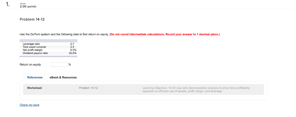 Solved 1. 2.00 points Problem 14-12 Use the DuPont system | Chegg.com