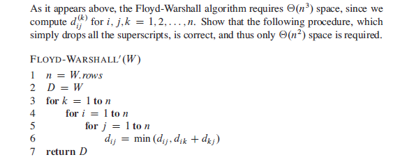 Solved As it appears above, the Floyd-Warshall algorithm | Chegg.com