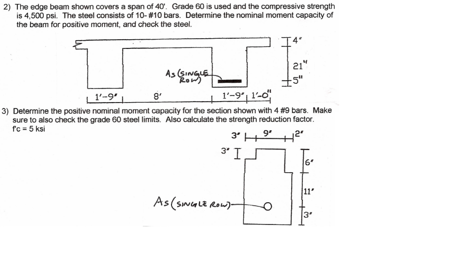 Solved The edge beam shown covers a span of 40'. Grade 60 is | Chegg.com