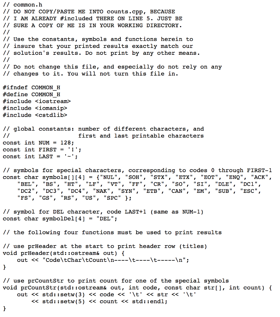 1. Complete counts.cpp using the tools provided in | Chegg.com
