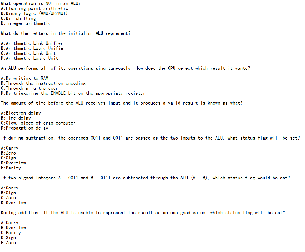 Solved What operation is NOT in an ALU? A: Float ng point | Chegg.com