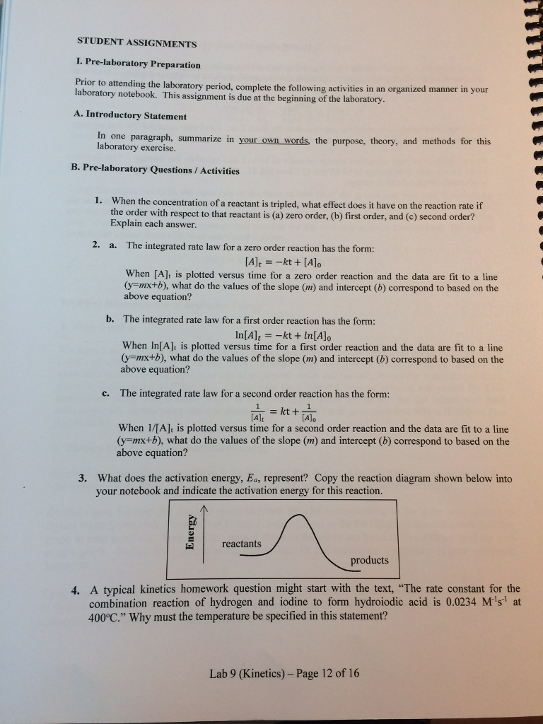 Solved STUDENT ASSIGNMENTS I. Pre-laboratory Preparation Pr | Chegg.com