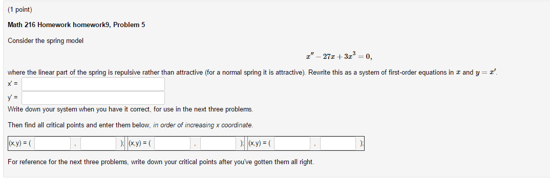 Consider the spring model x^n - 27x + 3x^3 = 0, | Chegg.com
