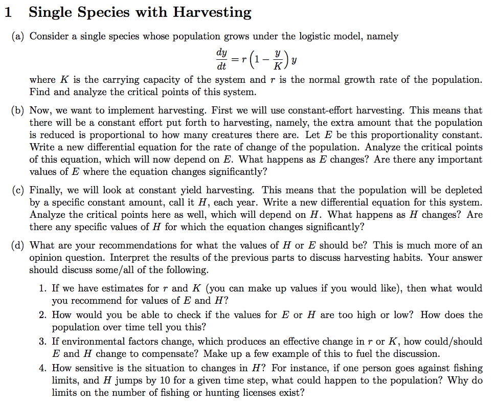 Solved A Consider A Single Species Whose Population Grows