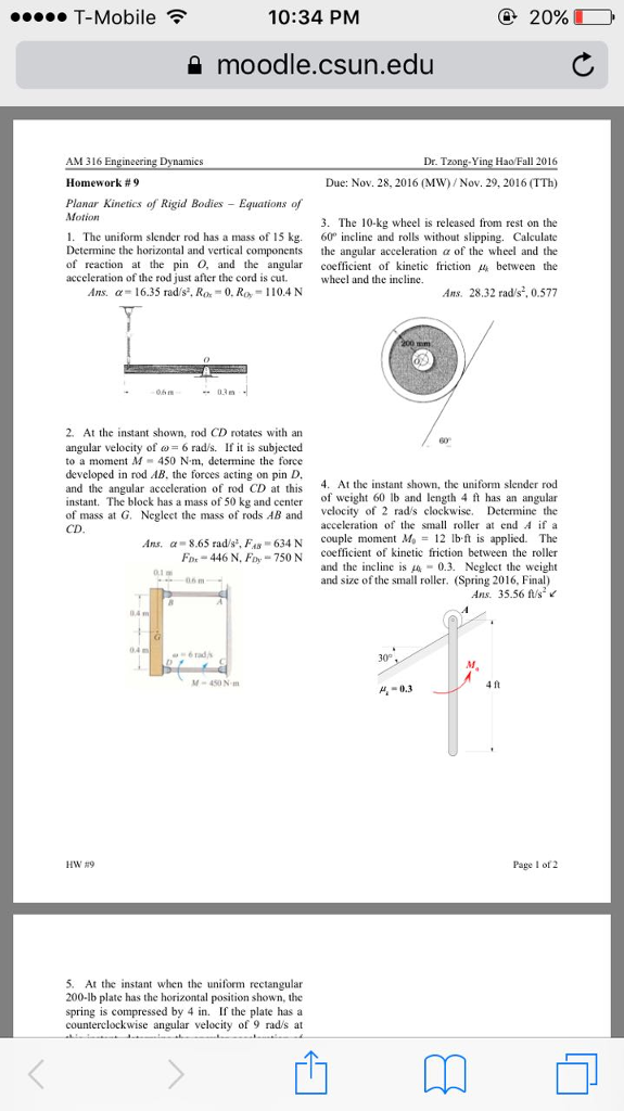 Solved Planar Kinetics of Rigid Bodies - Equations of Motion | Chegg.com
