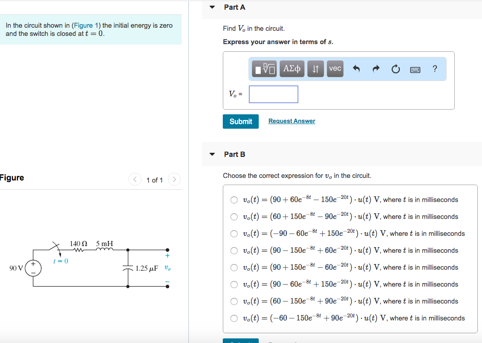 Solved Part A In the circuit shown in (Figure 1) the initial | Chegg.com
