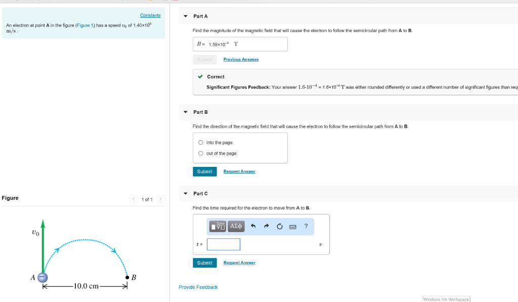 Solved Constants PartA An electron at point A in the figure | Chegg.com