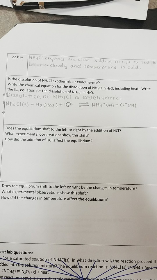 Solved 22 biv |NH4Cl crystals are cteur adding 01ぃ20 to rest | Chegg.com