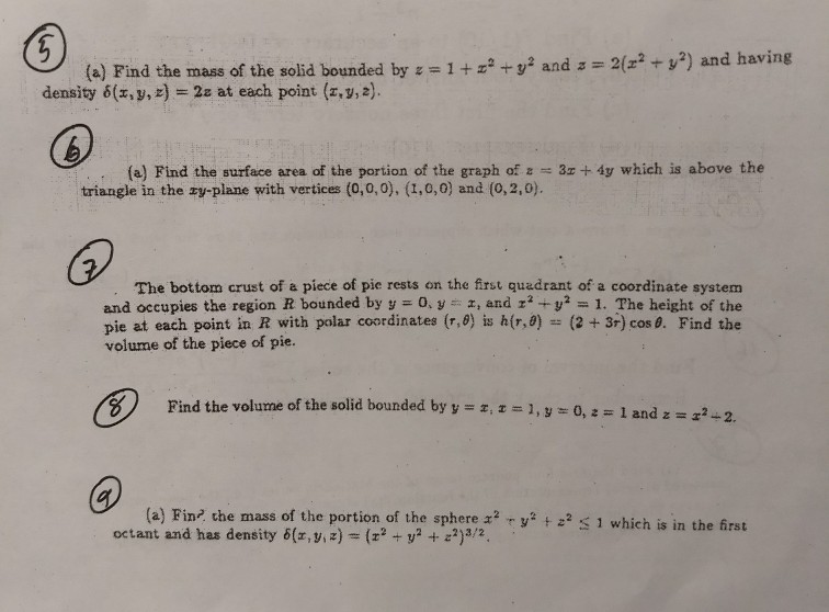 Solved 6 le) Find the mass of the solid bounded by s density | Chegg.com