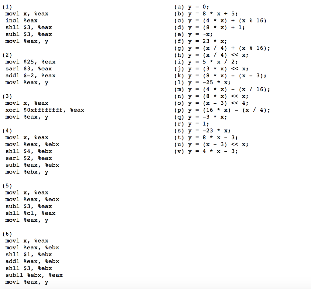 Solved MATCH THE FOLLOWING ASSEMBLY CODE SECTIONS WITH THEIR | Chegg.com
