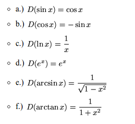 Solved a.) D(sinx)=cox b.) D(cosx) = -sinx c.) D(ln x) = 1/x | Chegg.com