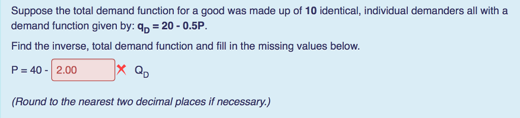 Solved Suppose The Total Demand Function For A Good Was Made