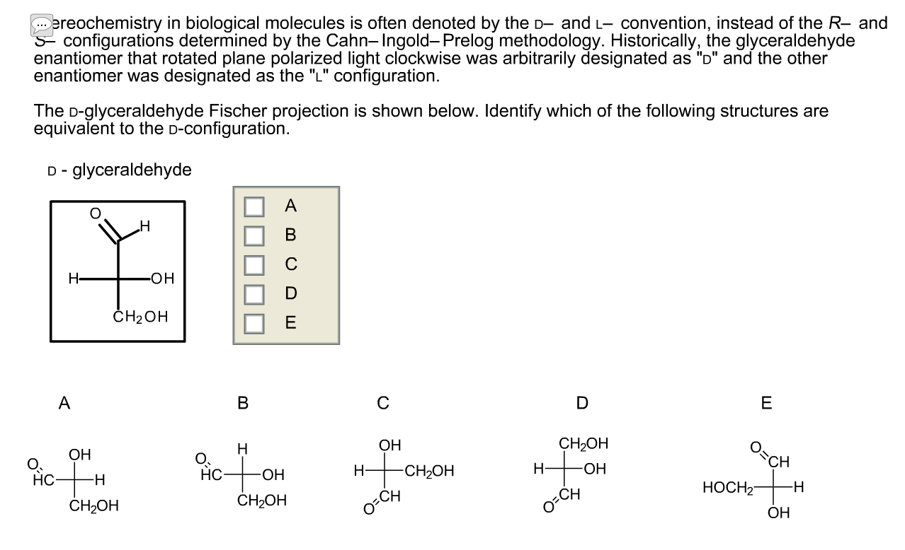 Solved Stereochemistry in biological molecules is often | Chegg.com