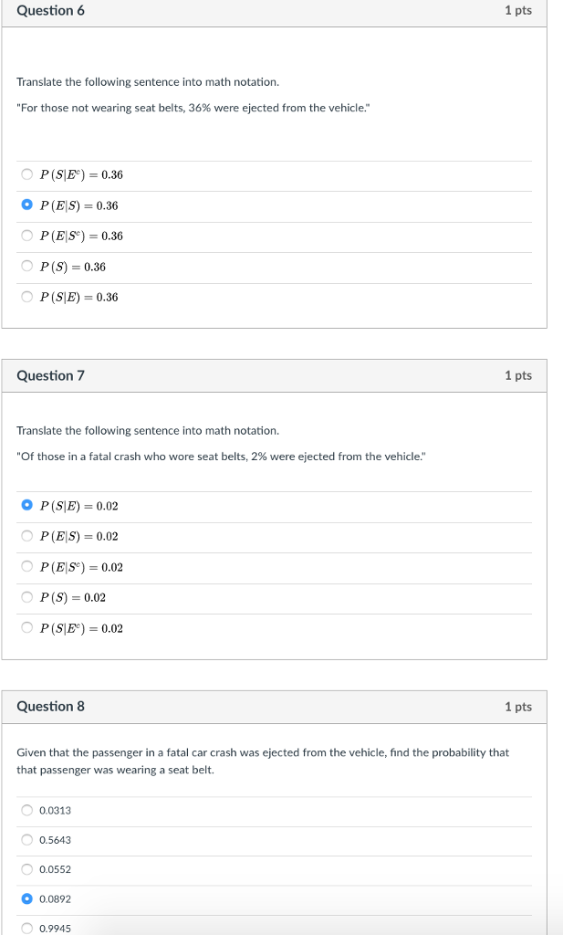 Solved Question 4 1 pts Usually, P (A | B) = P (B | A) ︵ | Chegg.com