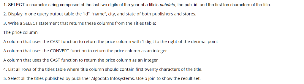 1. SELECT a character string composed of the last two | Chegg.com