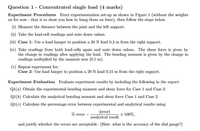 Concentrated single load Experiment Procedures Erect | Chegg.com