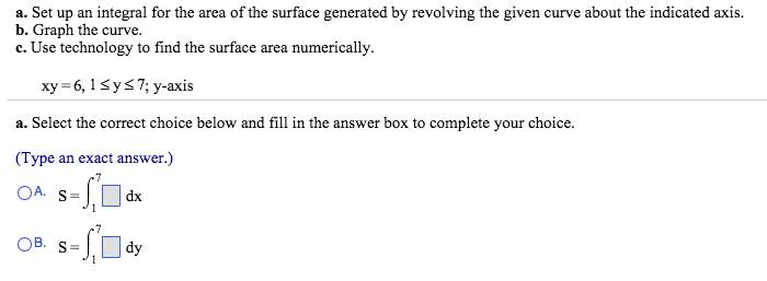 Solved A Set Up An Integral For The Area Of The Surface