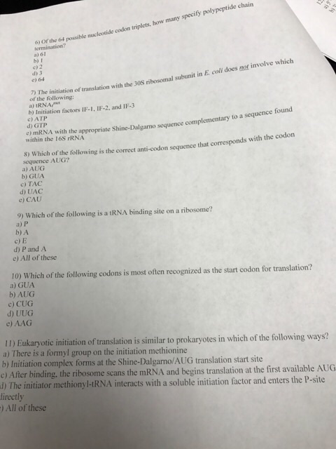 Solved Of the 64 possible nucleotide codon triplets, how | Chegg.com
